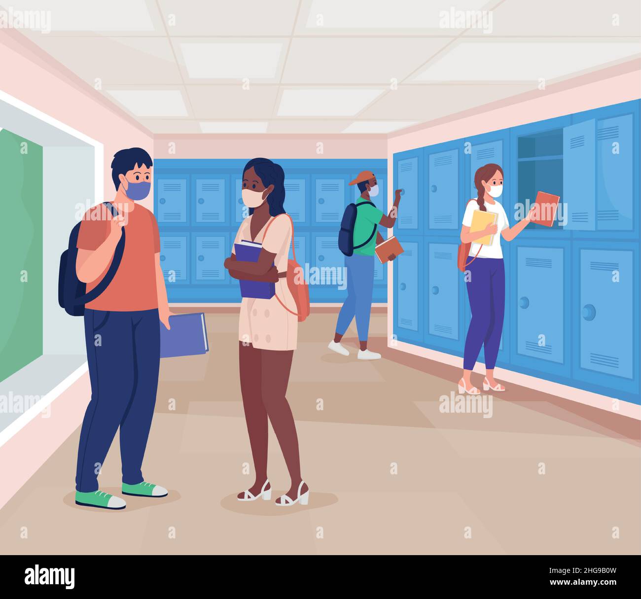 High School Hallway Drawing