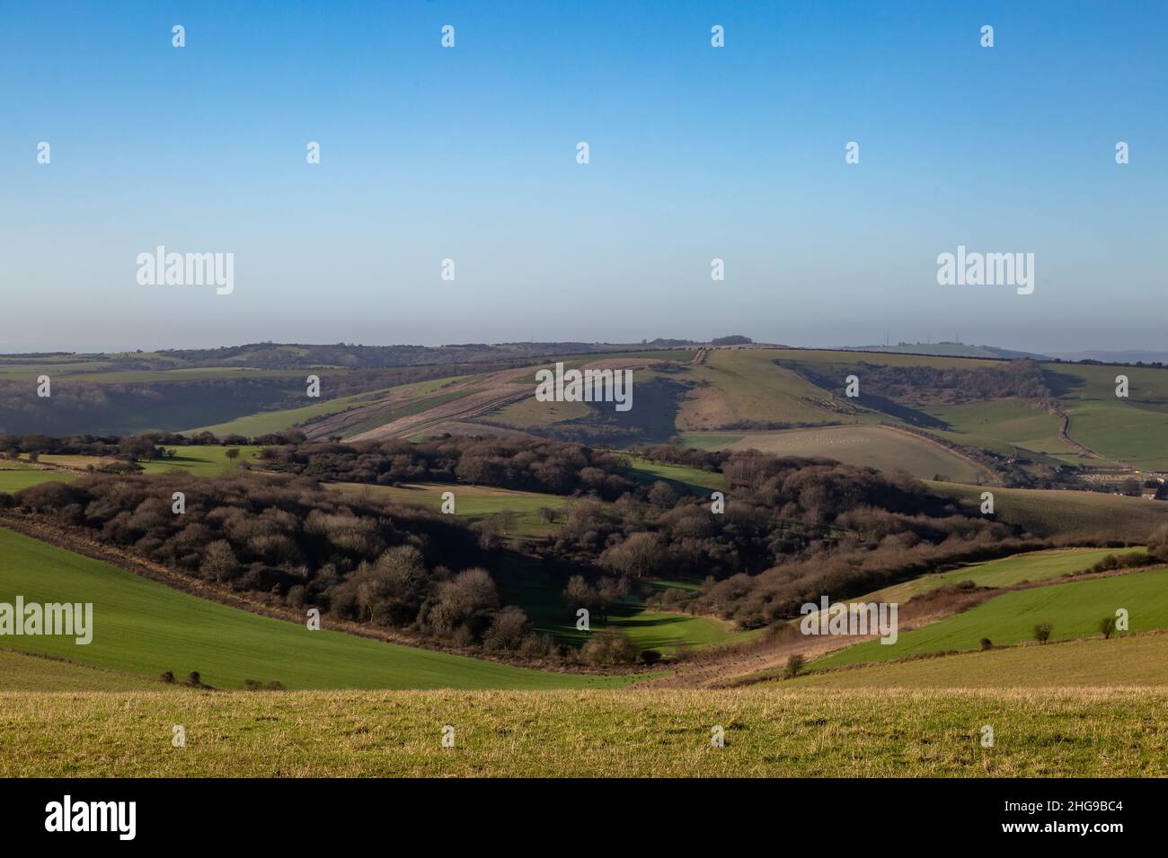 A Rural Sussex View from Ditchling Beacon, on a Sunny Winters Day Stock ...