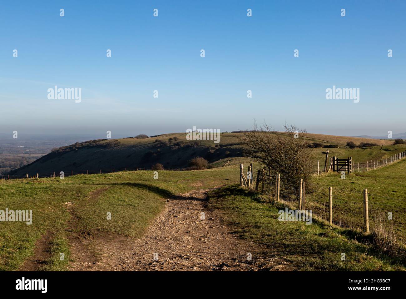 A Pathway on Ditchling Beacon in Sussex, on a Sunny Winters Day Stock ...