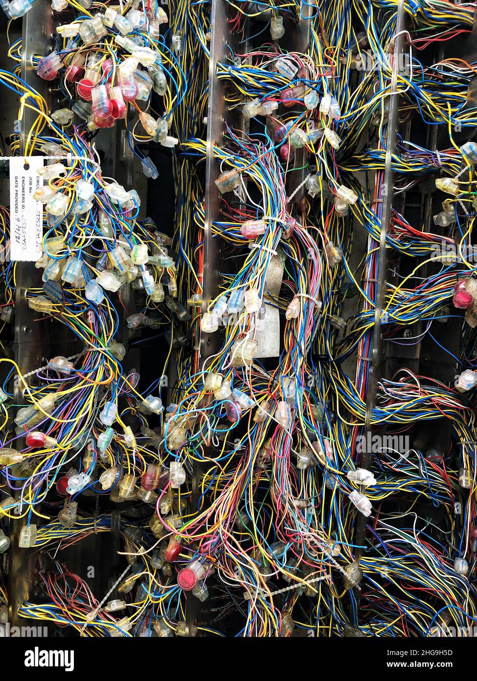 Full frame Telecommunications background image of a tangle of wires and ...