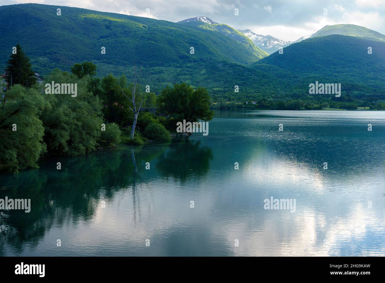 Lake of Barrea, in L Aquila province, Abruzzo, Italy, at springtime ...