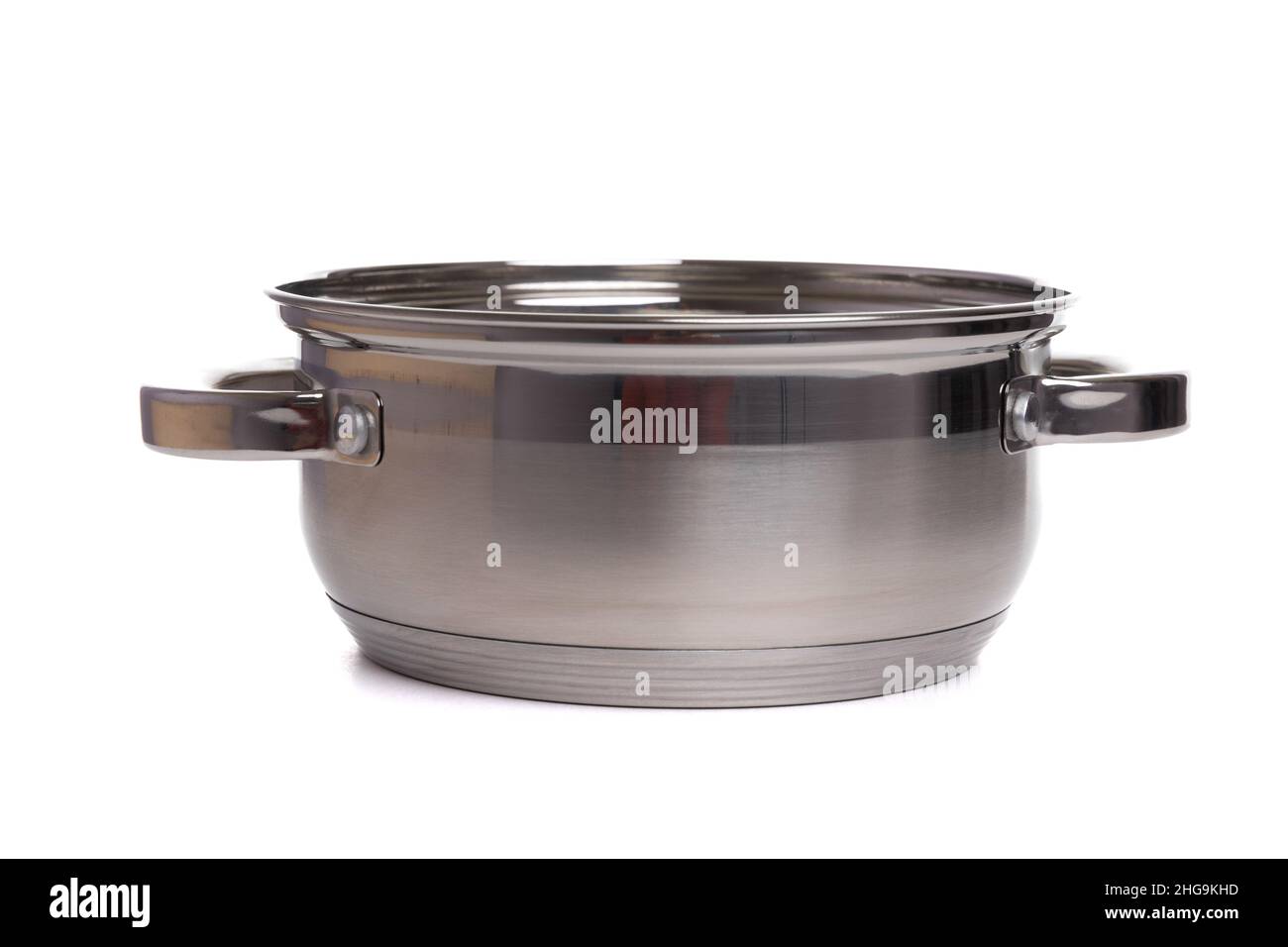 metal brushed stainless steel saucepan without a lid with handles on a ...