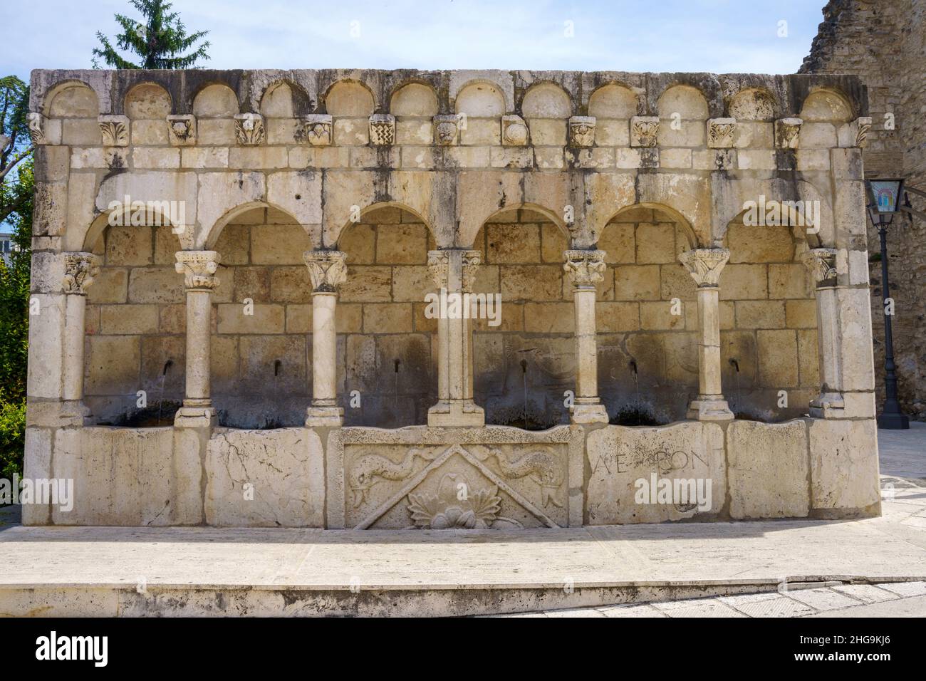 Isernia, historic city in the Molise region, Italy. Roman fountain ...