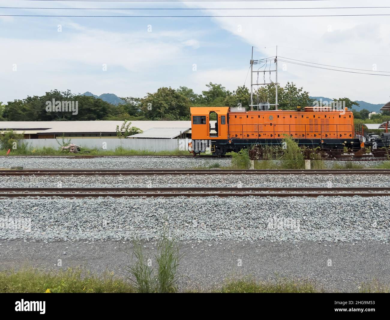 The old locomotive used to transport concrete sleepers to lay railroad ...