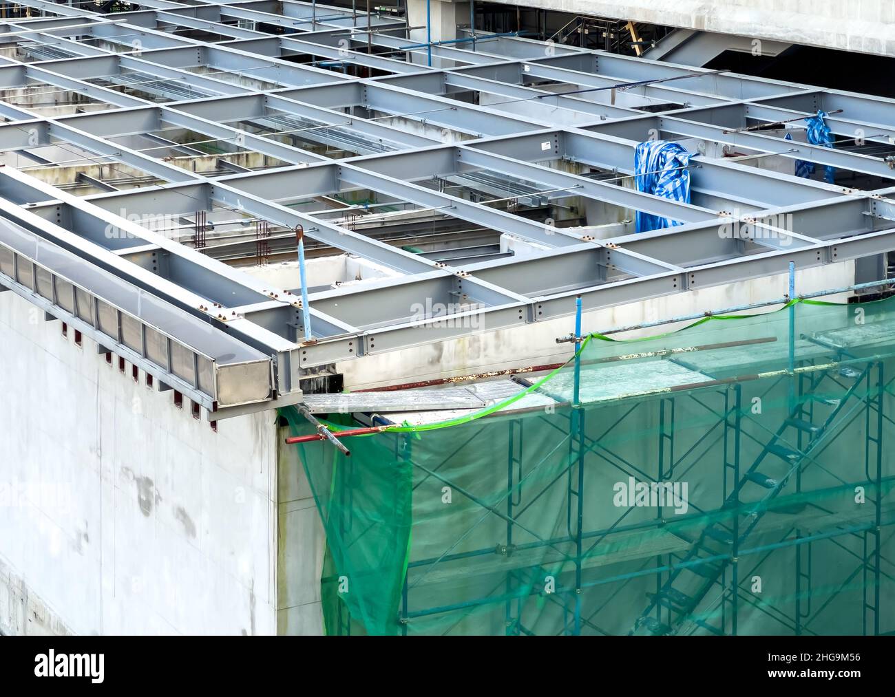 The steel roof frame is under construction of the ticket floor in the ...