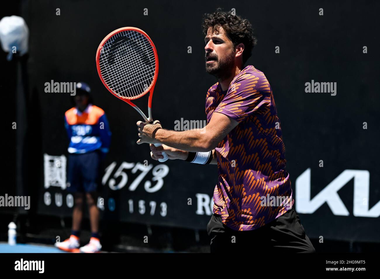 MELBOURNE, AUSTRALIA - JANUARY 19: Robin Haase of the Netherlands plays ...