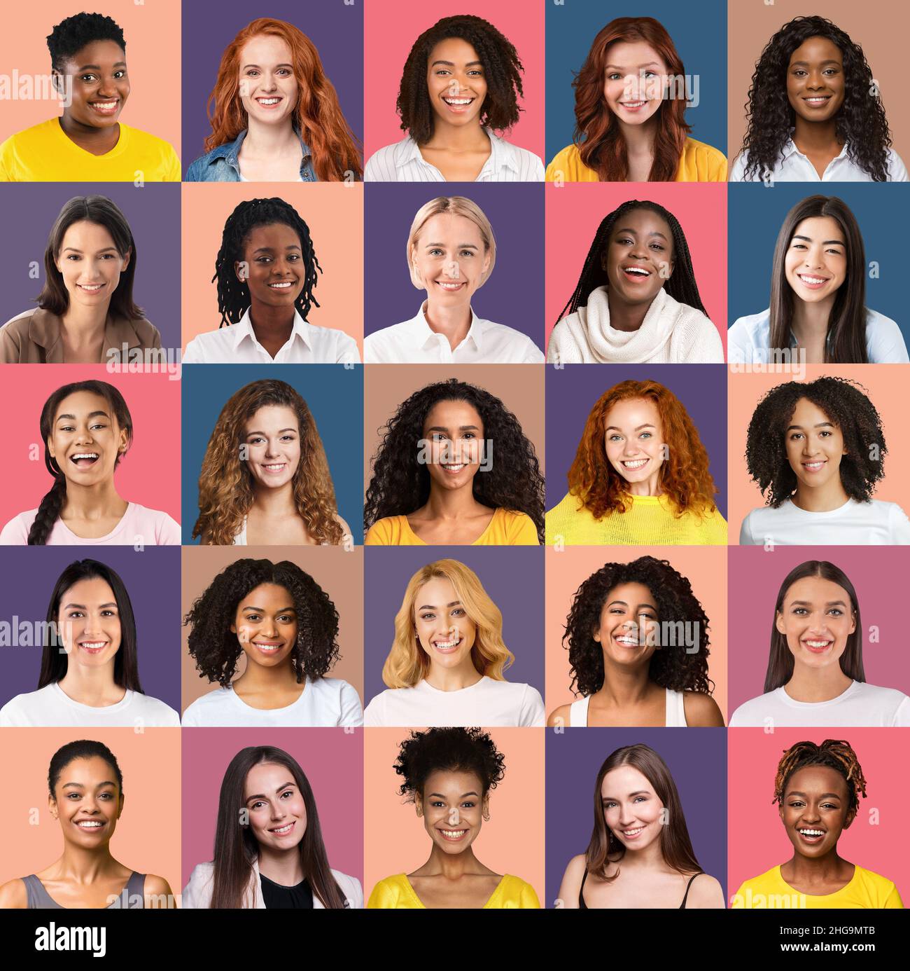 Female diversity collage. Closeup photos of multiethnic ladies posing ...