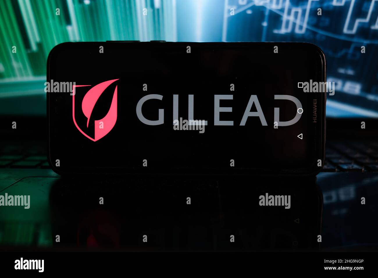 Poland. 19th Jan, 2022. In this photo illustration a Gilead logo is ...