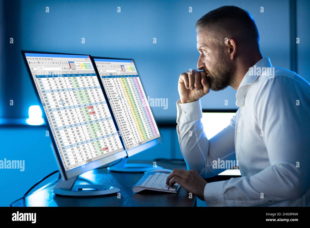 Analyst Working With Spreadsheet Business Data On Computer Stock Photo ...
