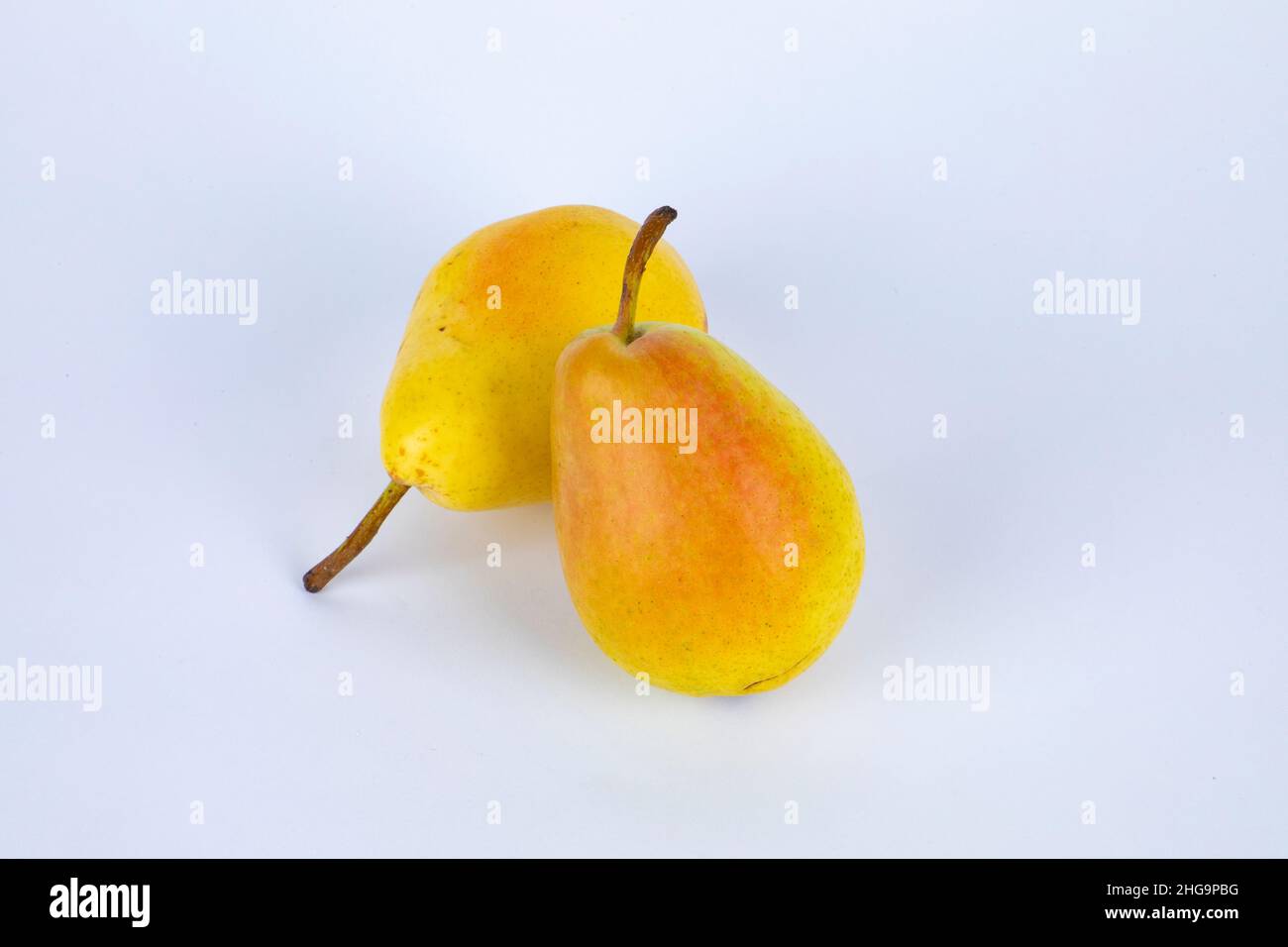 Isolated pears. Whole, half and a piece of pear fruit with leaf ...