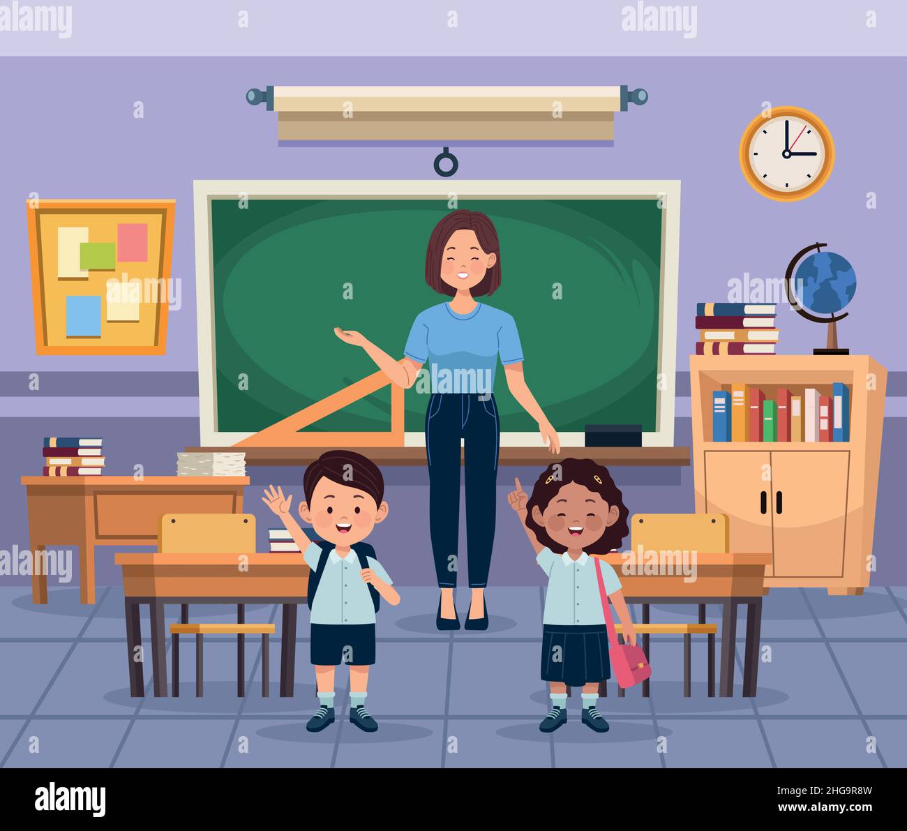 teacher and kids in classroom Stock Vector Image & Art - Alamy