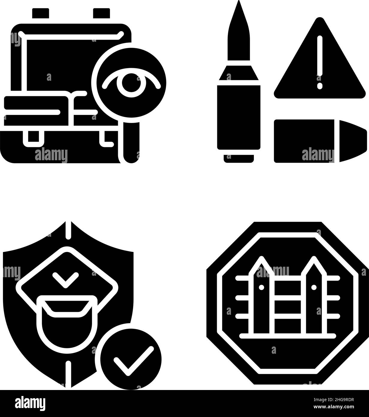 Checkpoint examination black glyph icons set on white space Stock ...