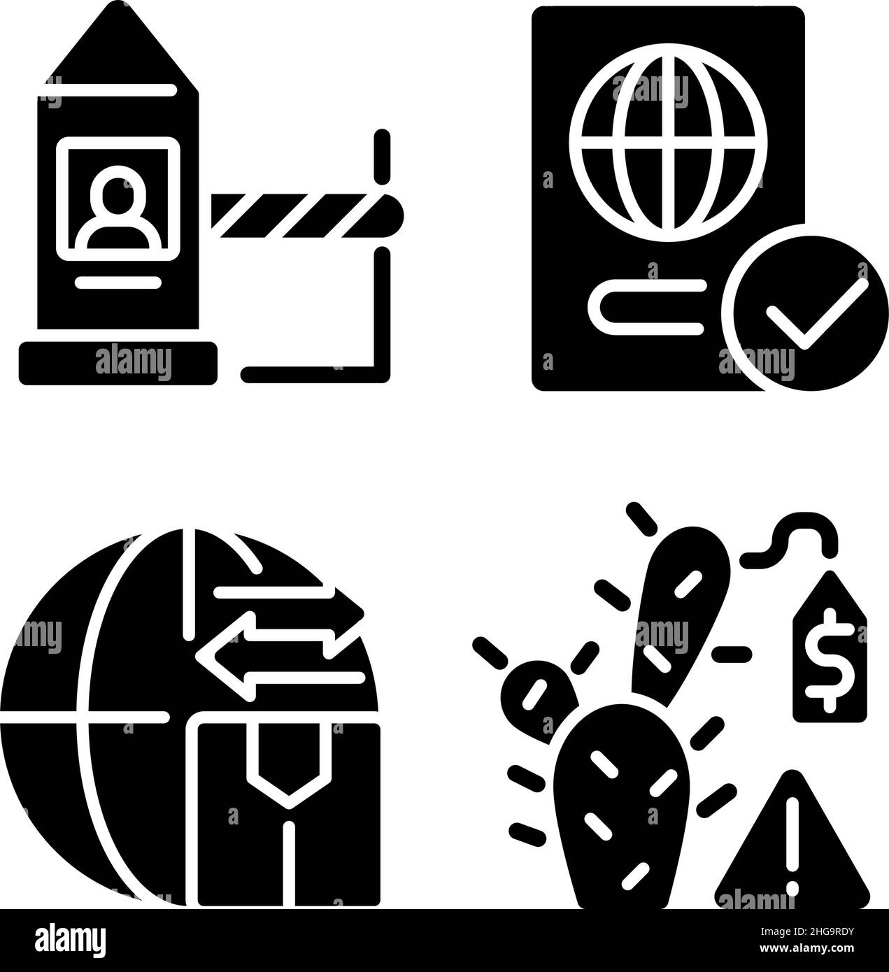 Borders control measures black glyph icons set on white space Stock ...