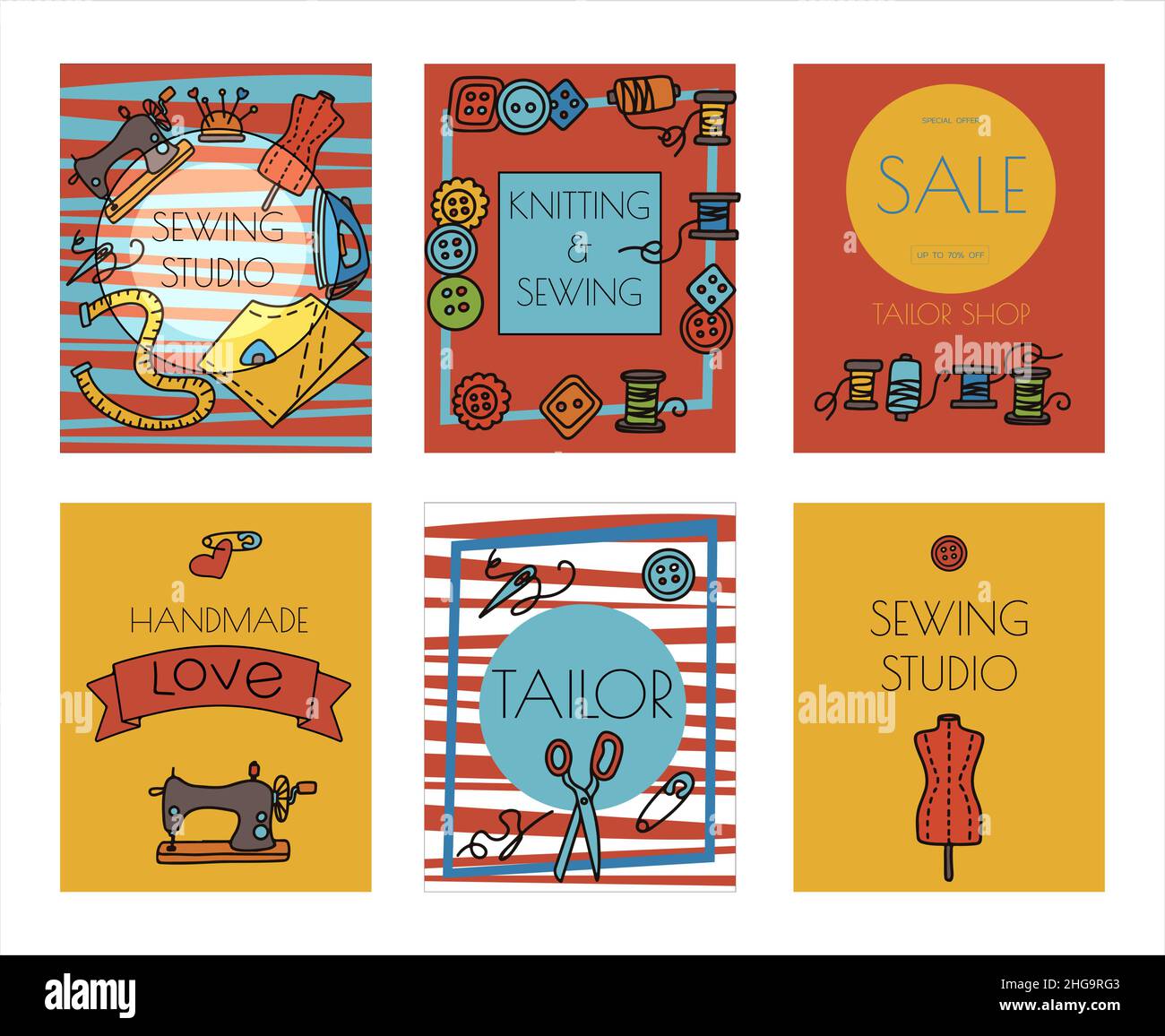 Vector Doodle Sewing Banners Vector Tailoring Tools Icons Sewing
