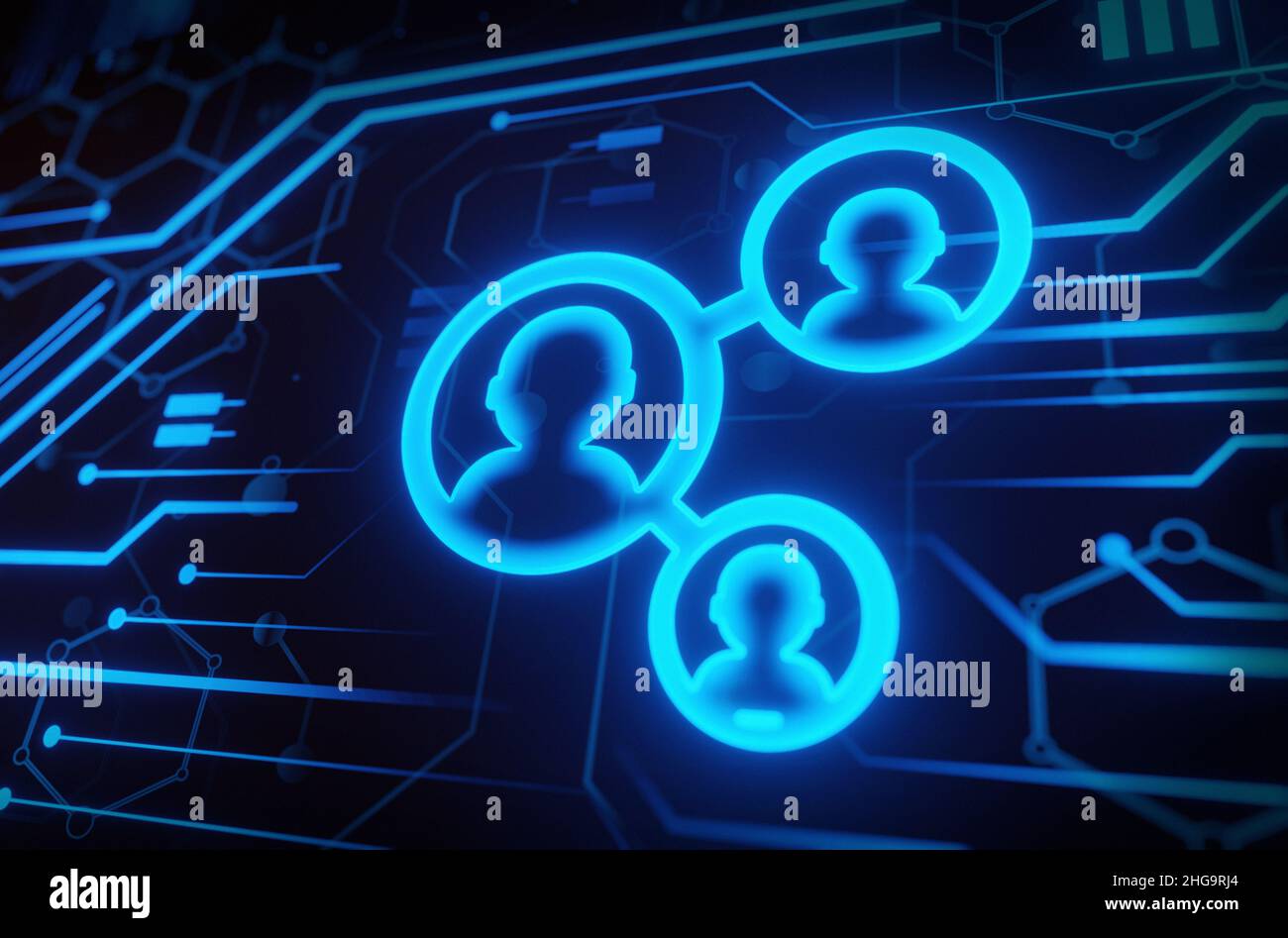 Social Technology Concept with user symbol on a Microchip. Blue Neon ...