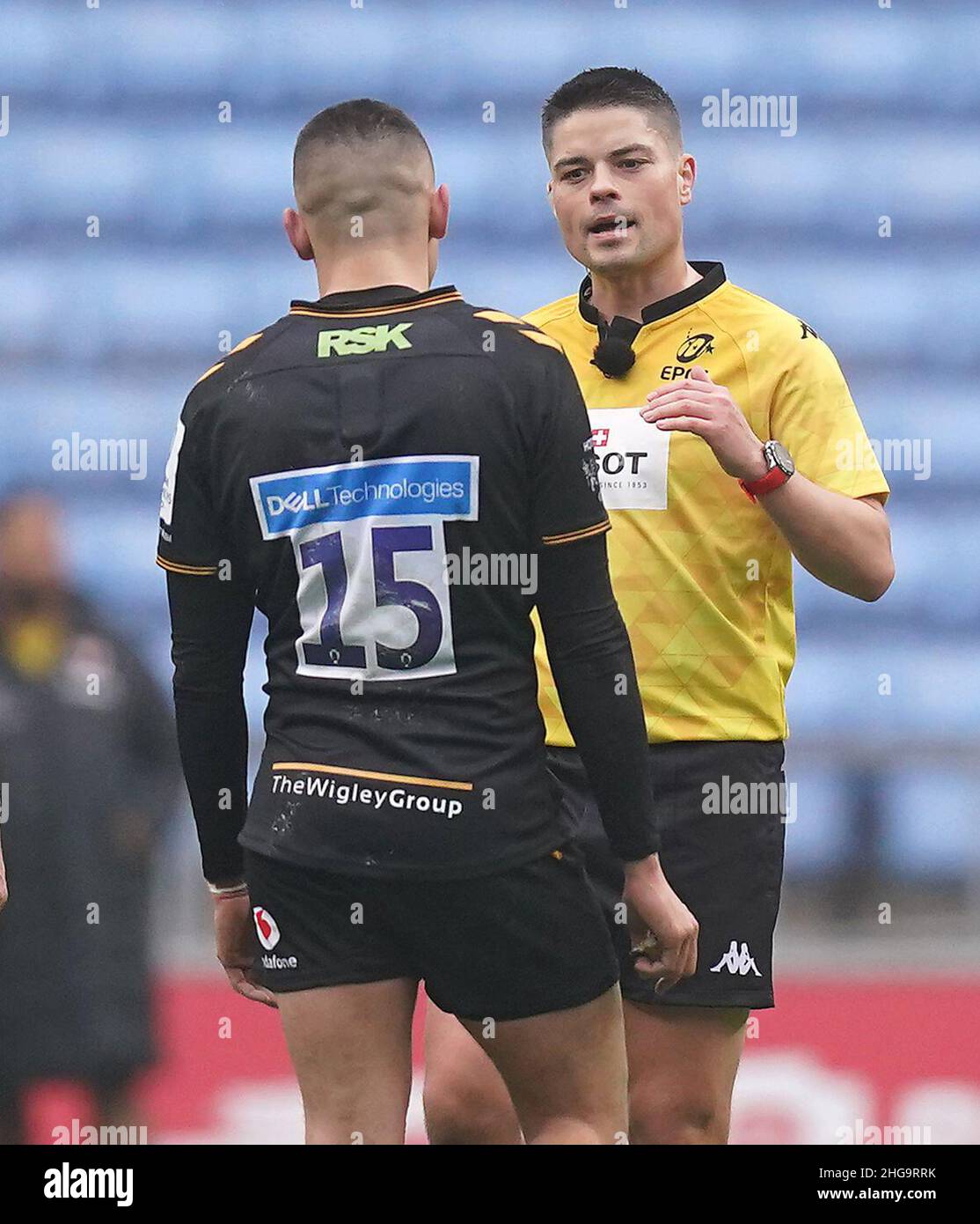 File photo dated 15-01-2022 of Referee Chris Busby (right) sends off ...