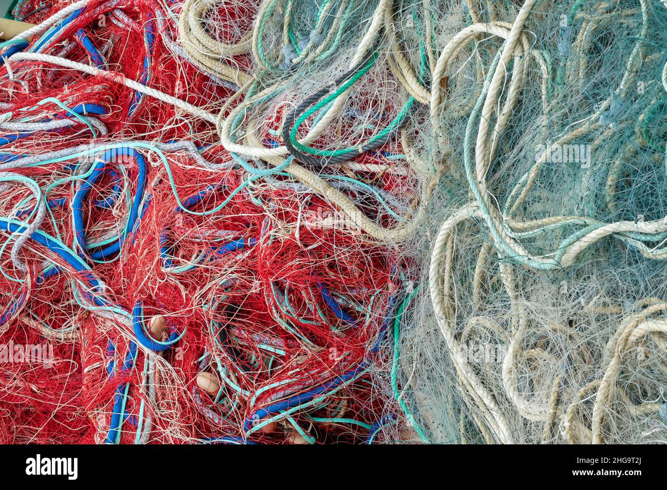Colorful fishing nets abstract close up, coastal pattern and background ...