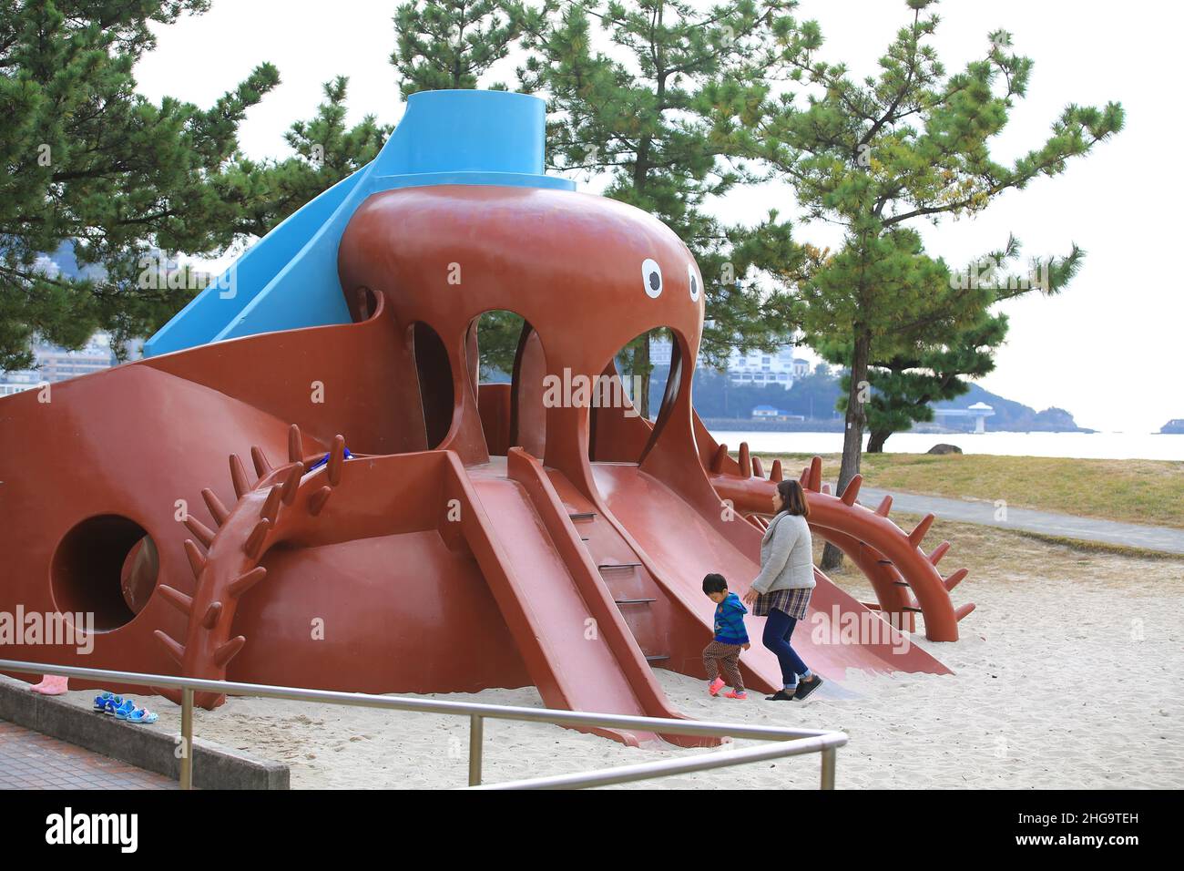 a octopus-styled slide in the playground of Shirahama, japan Stock ...