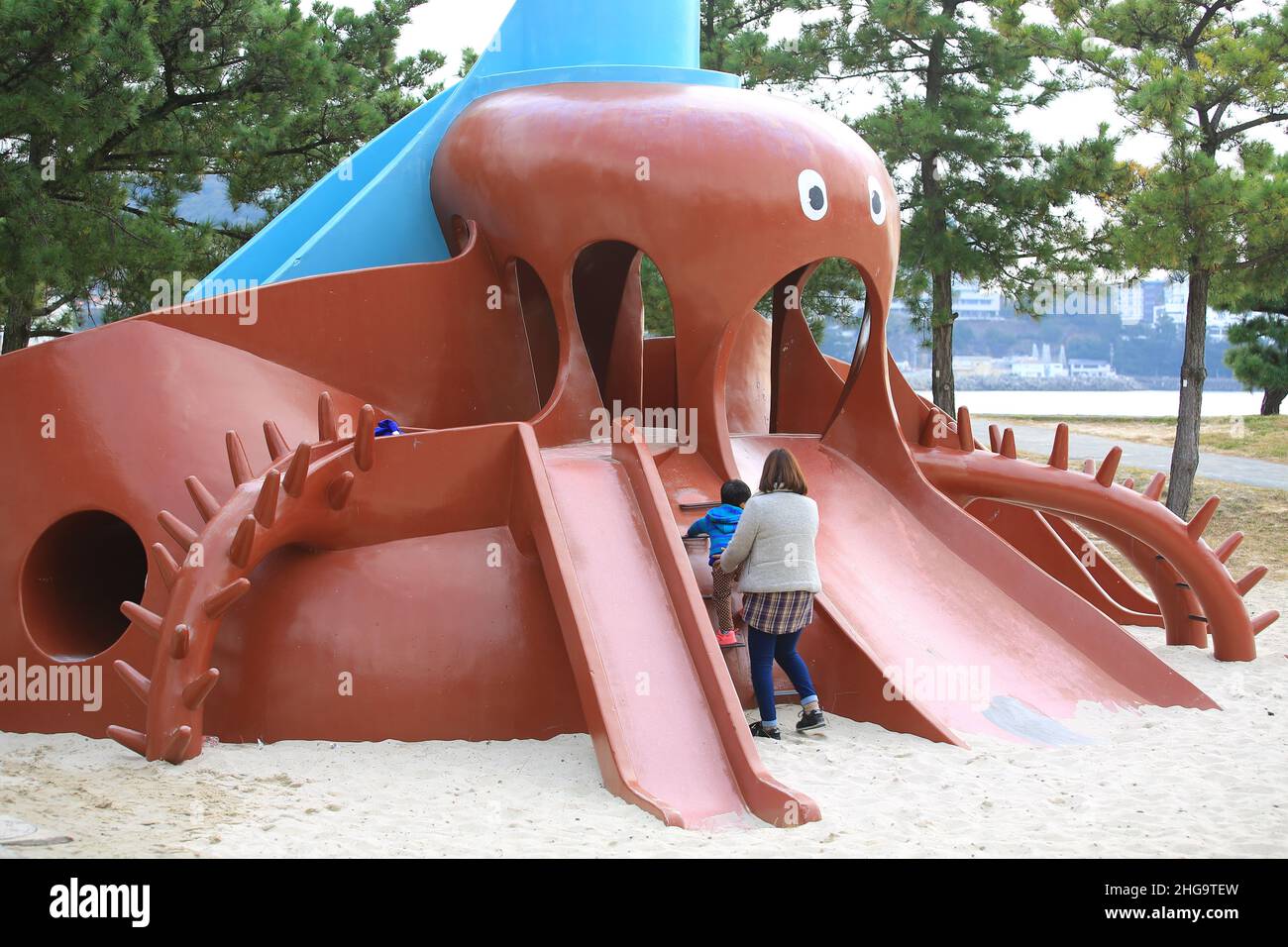 a octopus-styled slide in the playground of Shirahama, japan Stock ...