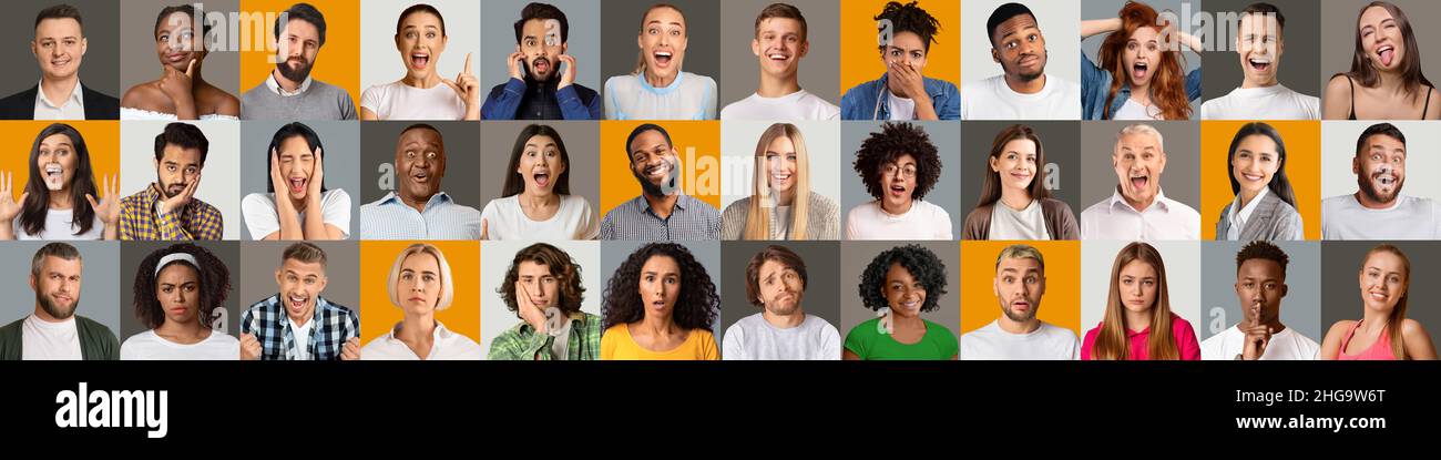 Collage of various people portraits. Diverse women and men headshots ...