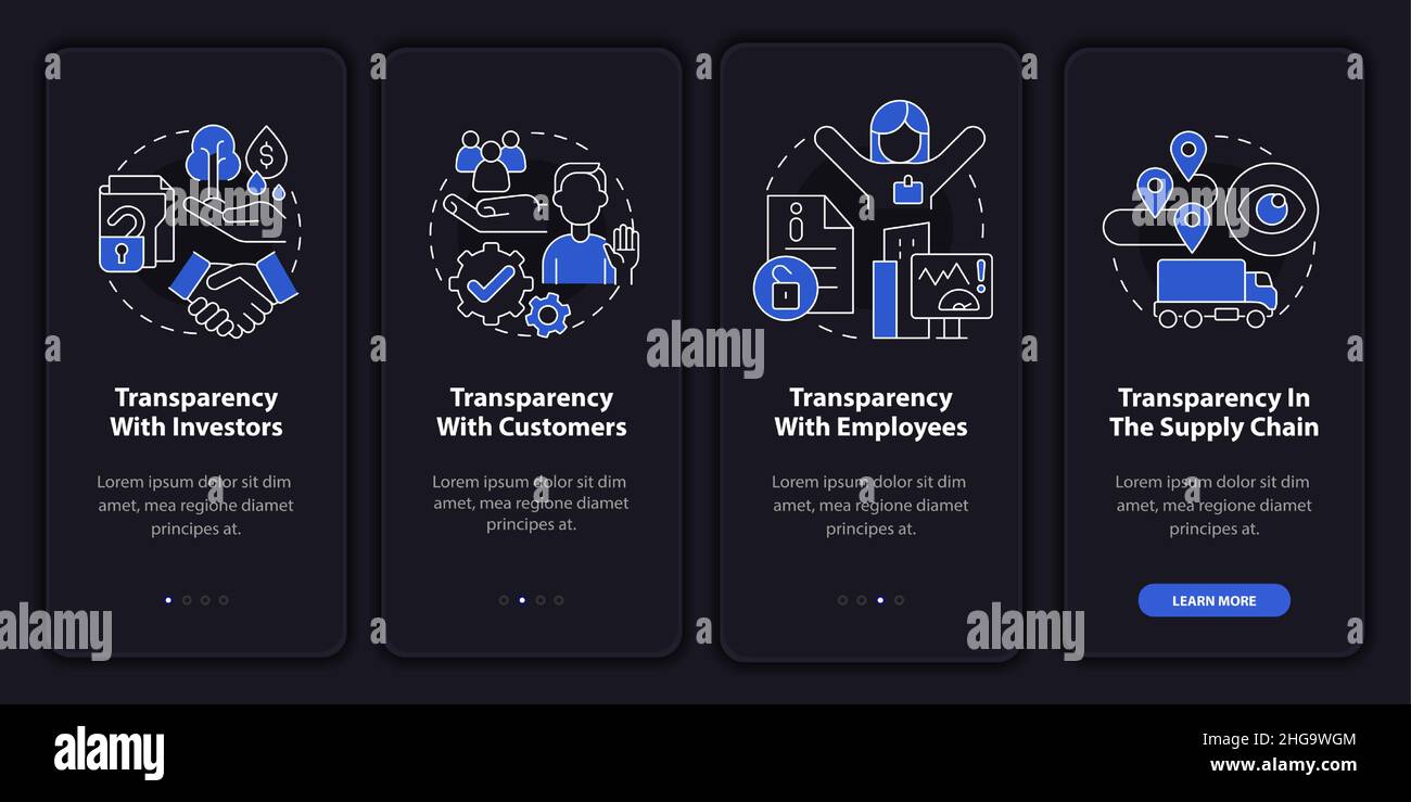 Examples of transparency night mode onboarding mobile app screen Stock ...
