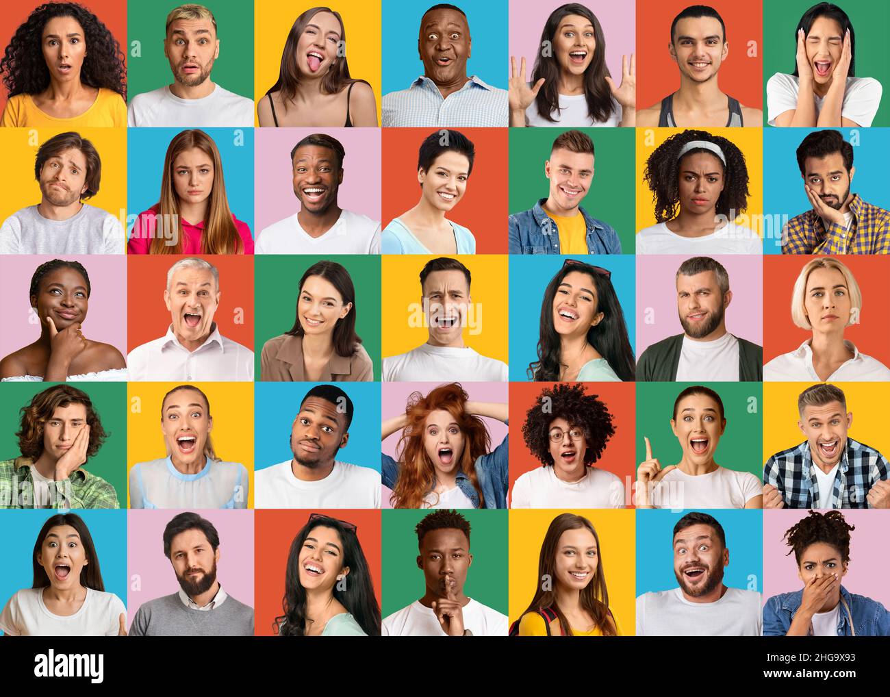 Portraits of multiethnic women and men of different races in casual ...