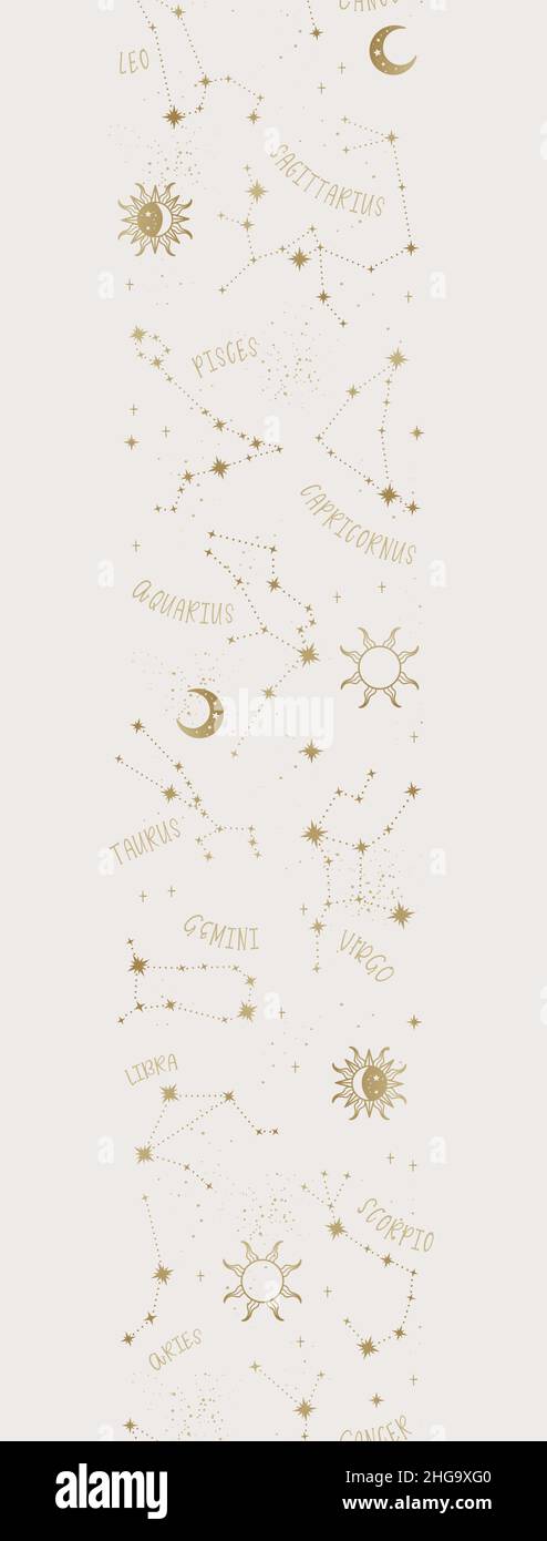 Trendy astrology seamless pattern, zodiac background hand drawn, stars ...
