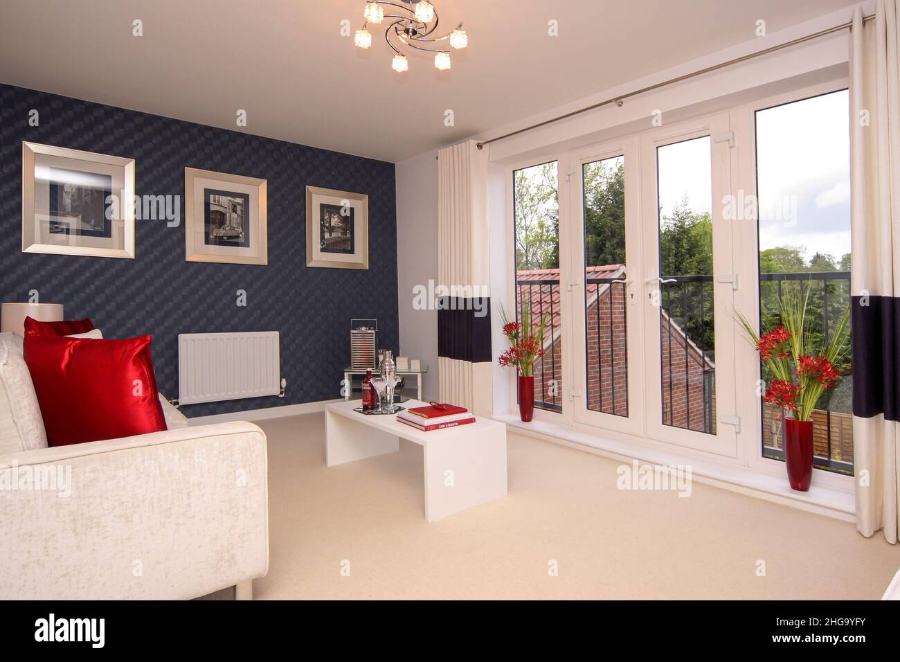 First floor living room, doors to juliette balcony,lounge, red white ...