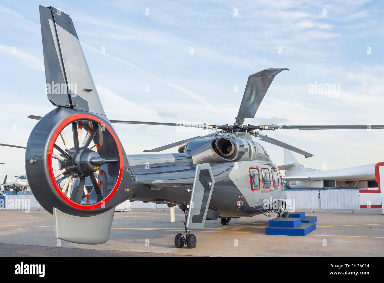 Helicopter tail with a propeller surrounded by a rigid frame Stock ...