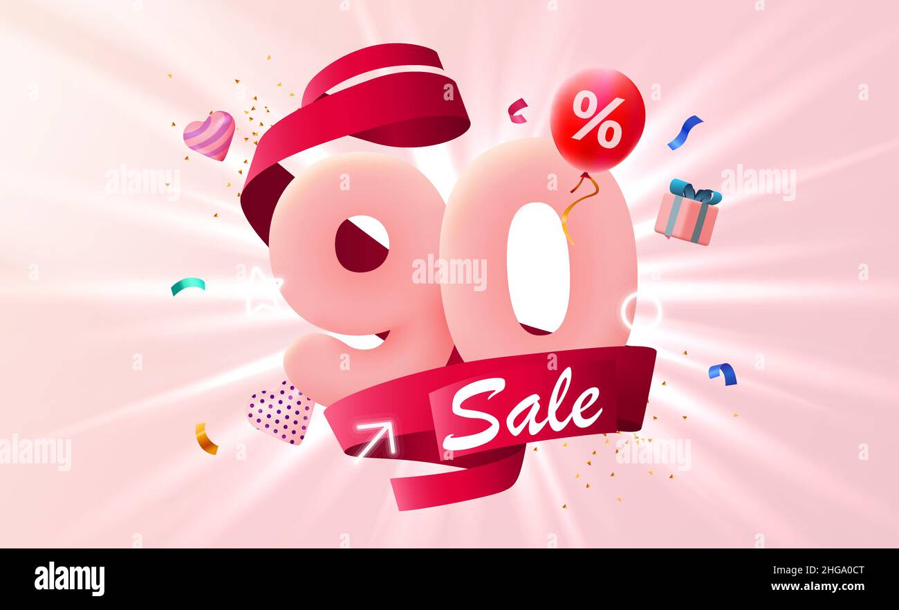 90 percent Off. Discount creative composition. 3d sale symbol with ...