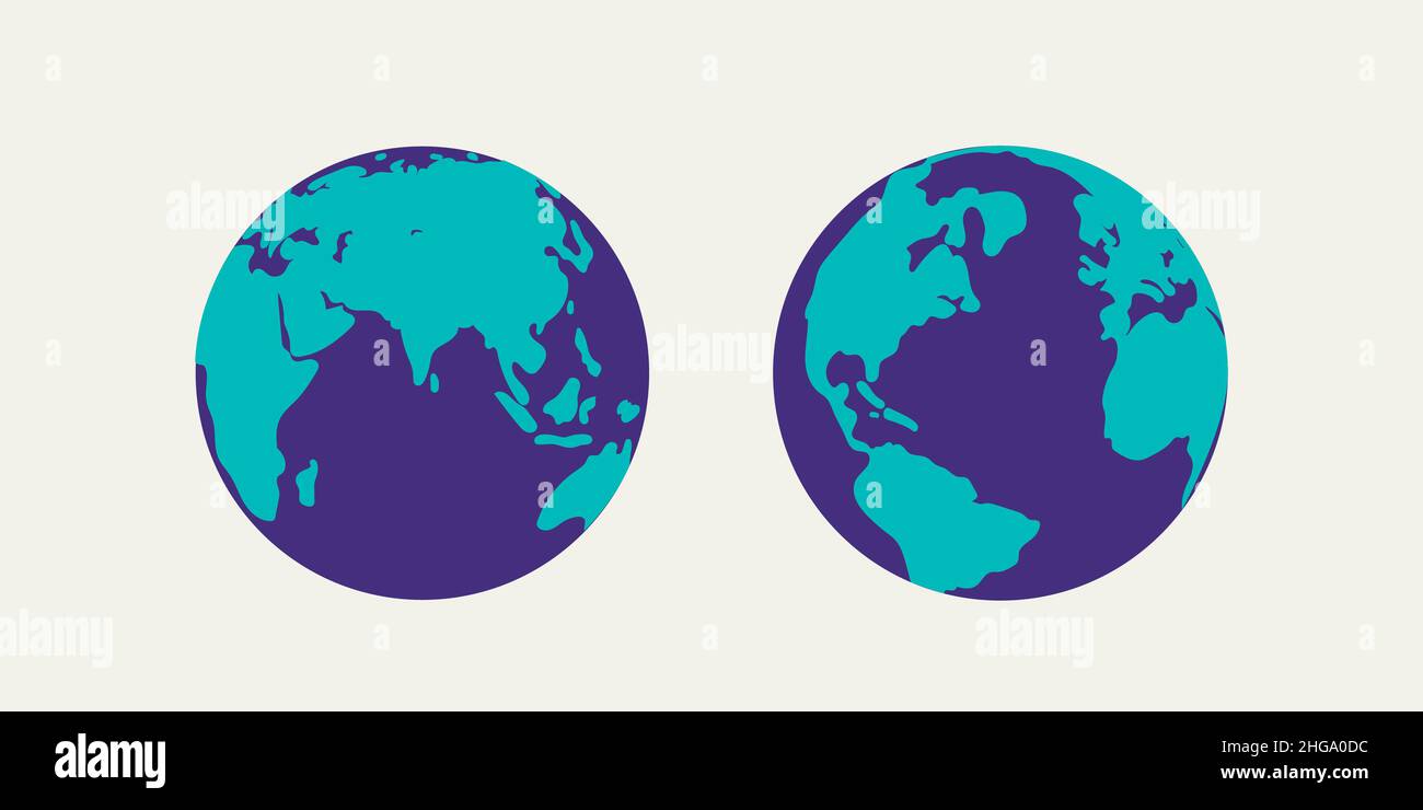 Planet Earth. Flat vector illustration of hemispheres of the earth ...