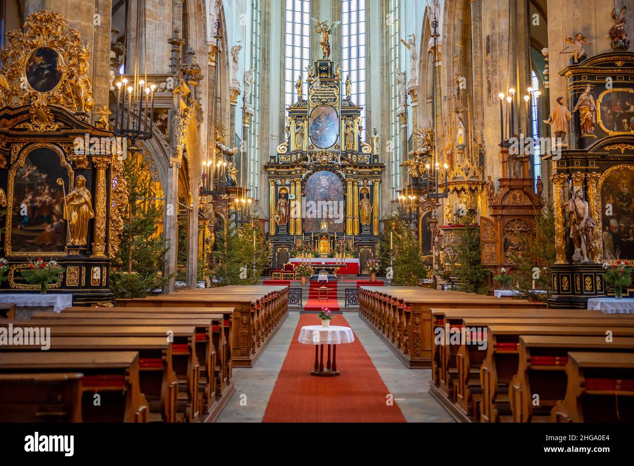 Prague, Czech Republic - 07.01.2022: The interiors of the Gothic Church ...