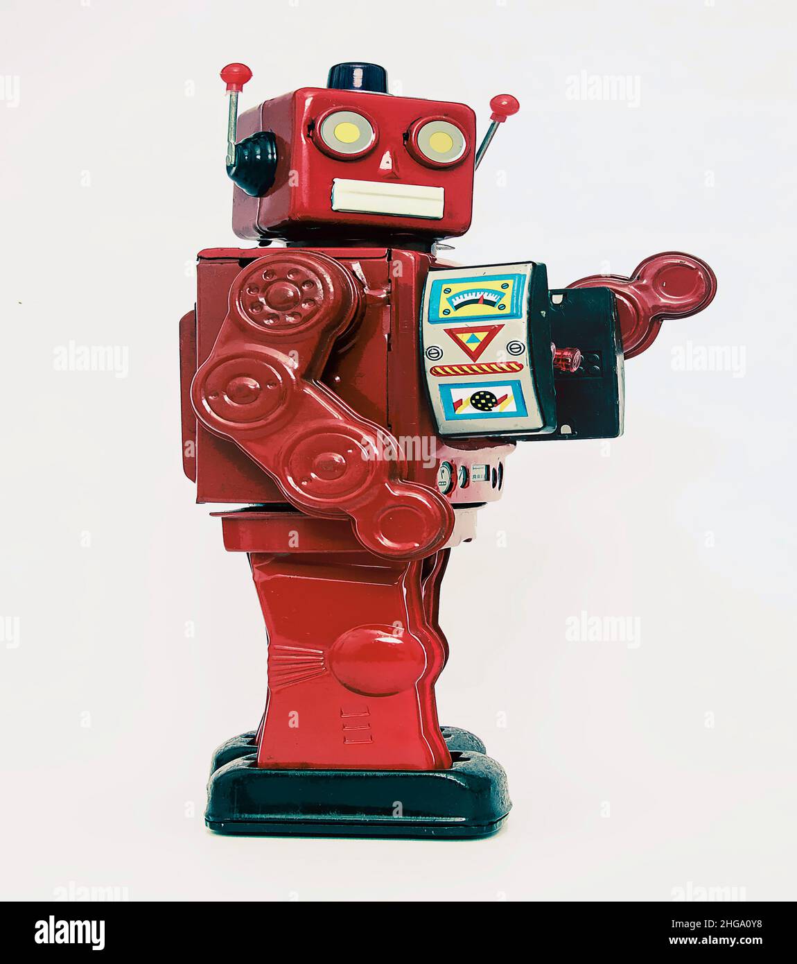 A large metalic robot toy standing Stock Photo - Alamy