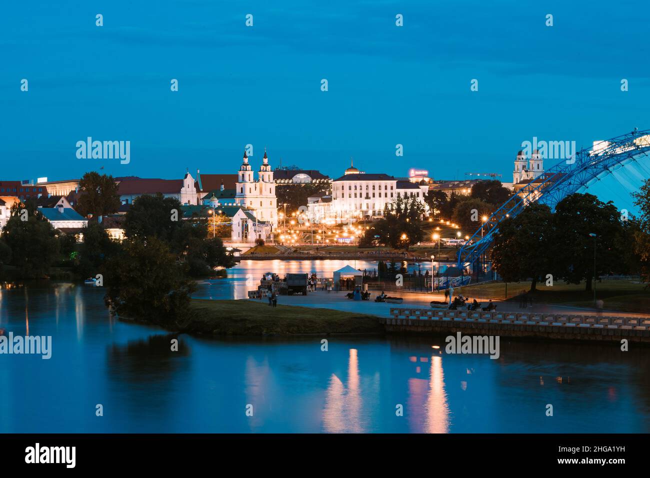 Minsk, Belarus. Famous Landmark At Summer Evening Or In Night Lights ...