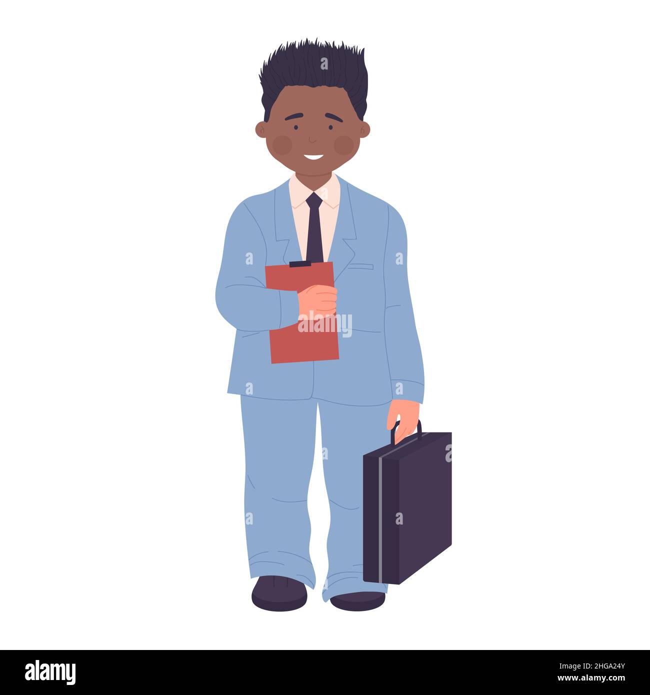 Dark skin little boy dreaming to be businessman with briefcase ...