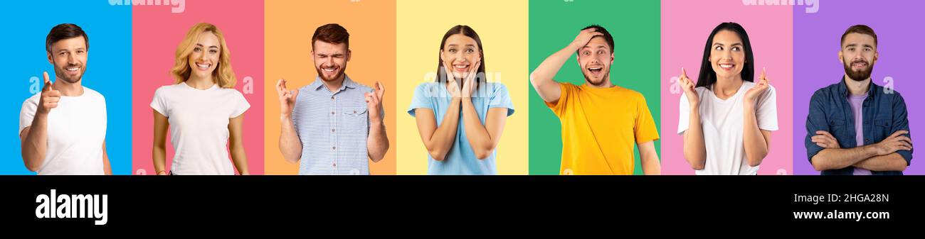 Series of human faces expressing all kinds of positive emotions over ...