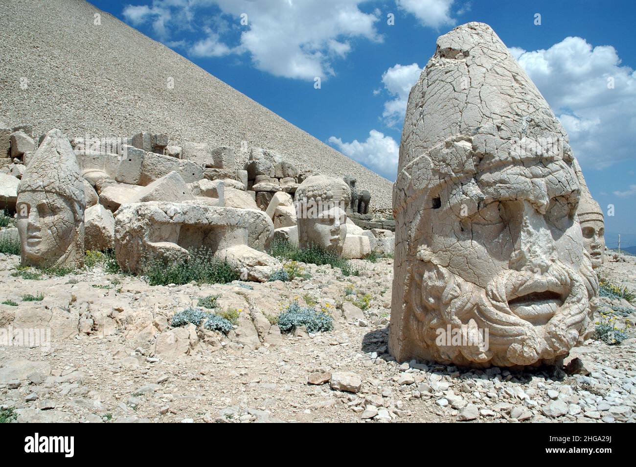 Giant God heads on Mount Nemrut. Anatolia, Turkey. Ancient colossal ...