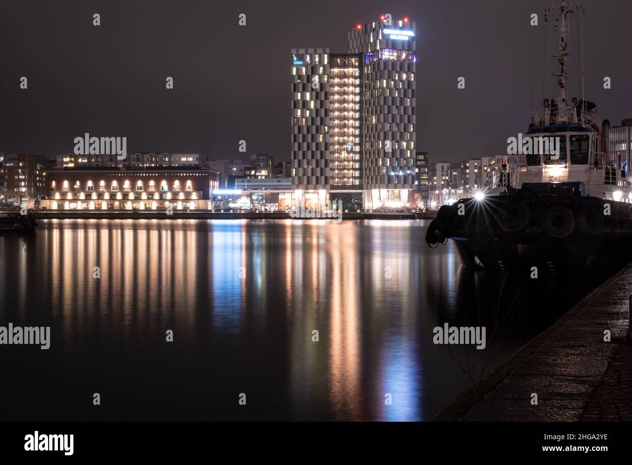 Helsinki / Finland - NOVEMBER 16, 2021: A view from the port across the ...