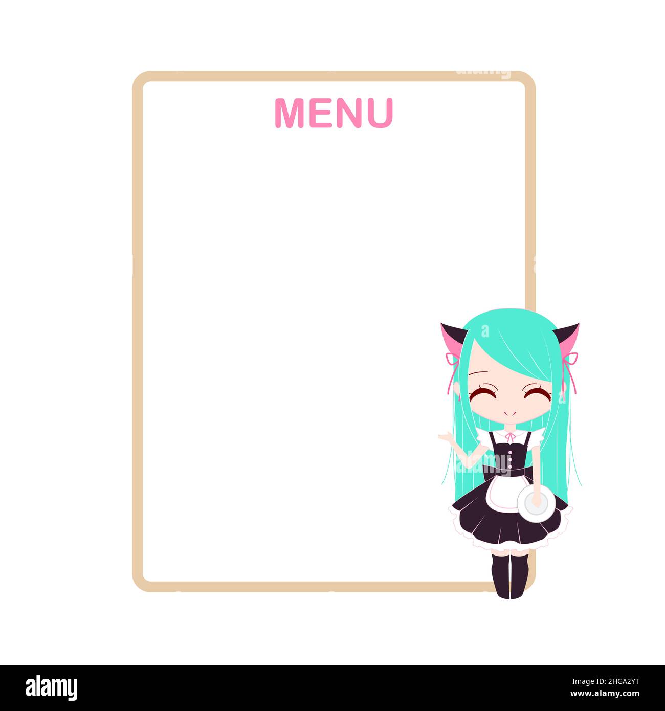 Design template for maid cafe menu with cute chibi anime maid Stock ...