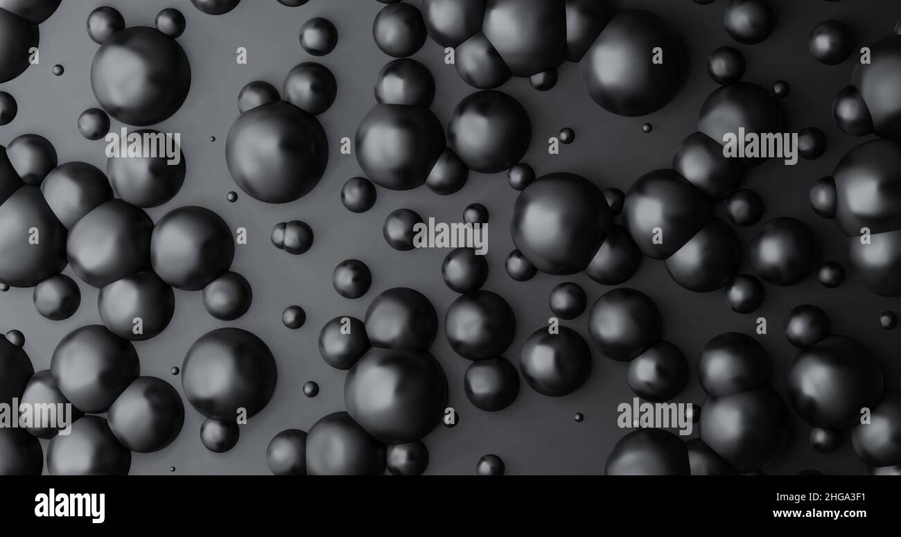 3d render. abstract black background, black sphere balls, beautiful ...