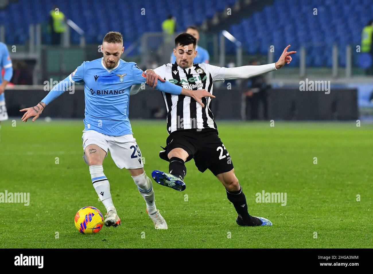 Rome, Italy. 18th January 2022, Manuel Lazzari of SS LAZIO and Ignacio Pussetto of Udinese ...