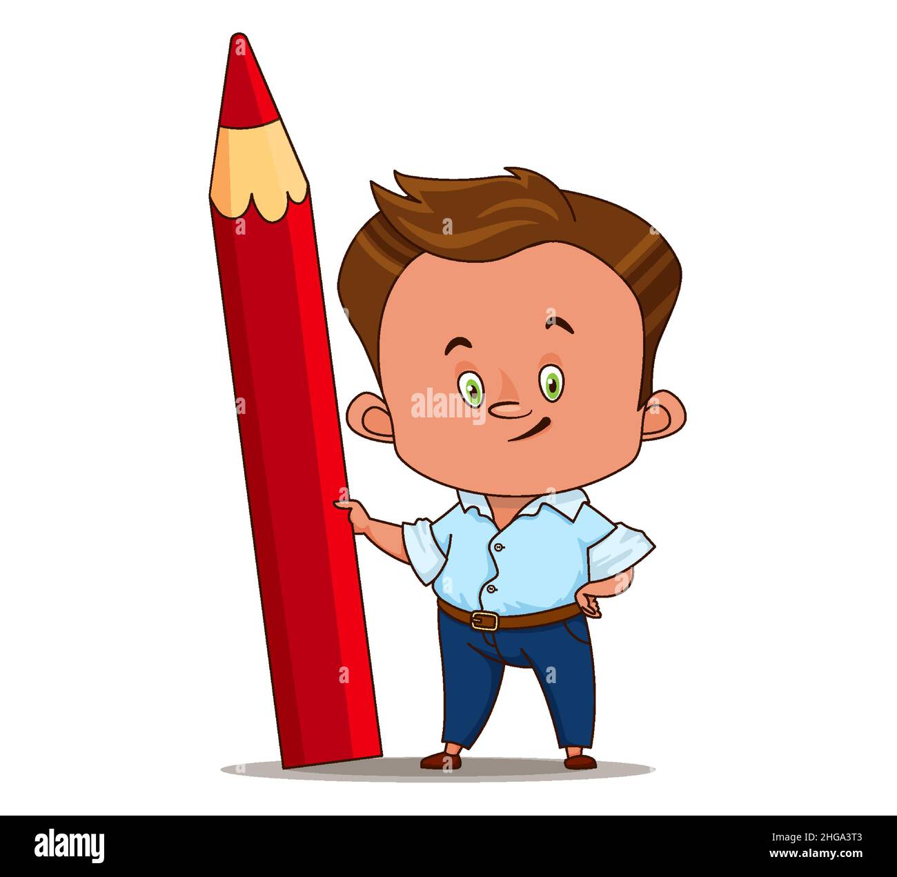 Man, artist, designer with a big red pencil in his hands. character ...