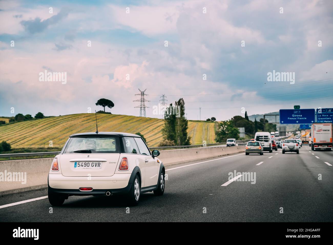 Mini Hatch Second generation (R56) Driving In Motorway Road Stock Photo ...