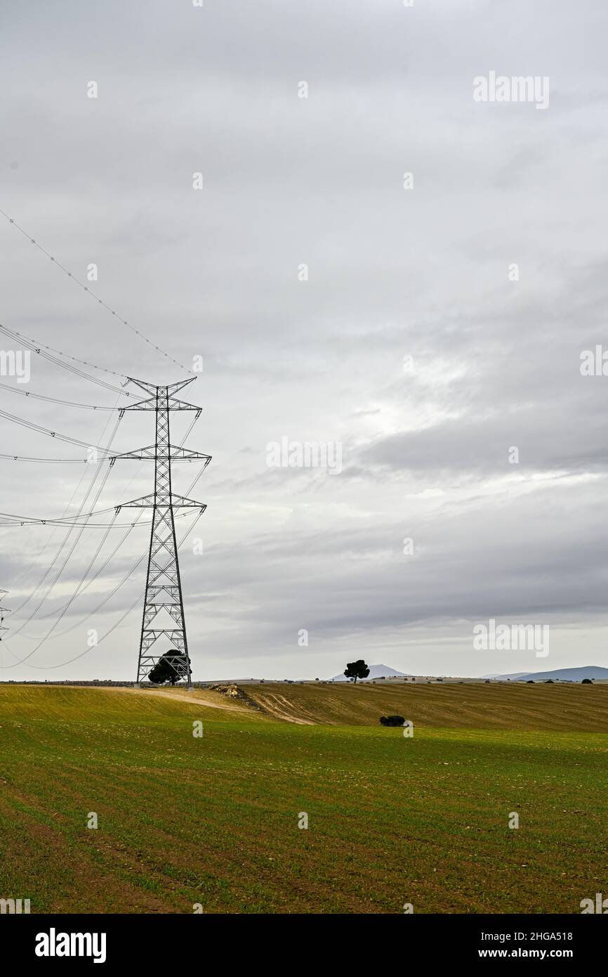 Installation and assembly of high-rise electrical towers Stock Photo ...