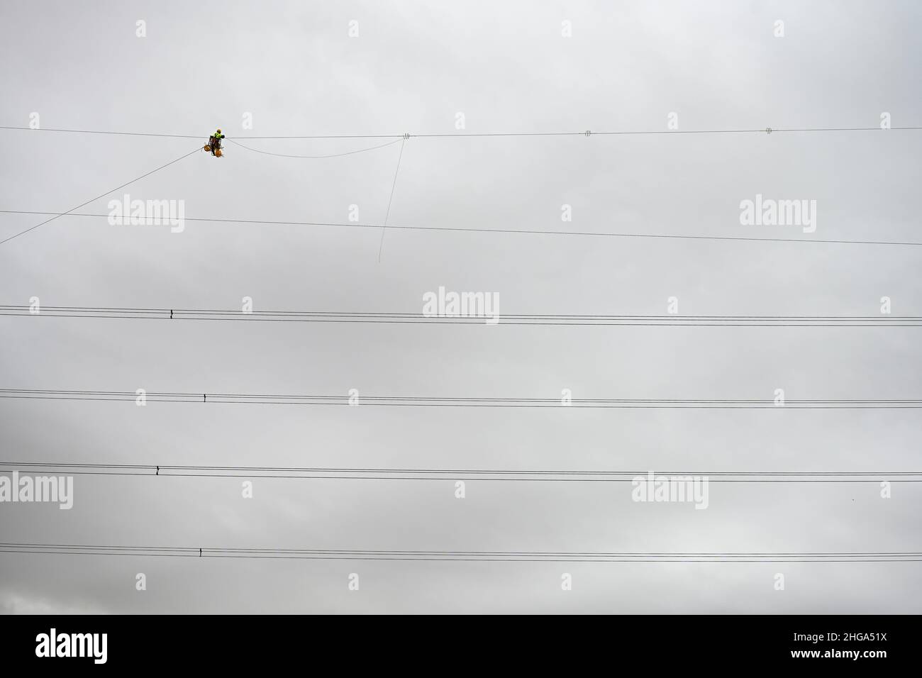 Installation and assembly of high-rise electrical towers Stock Photo ...