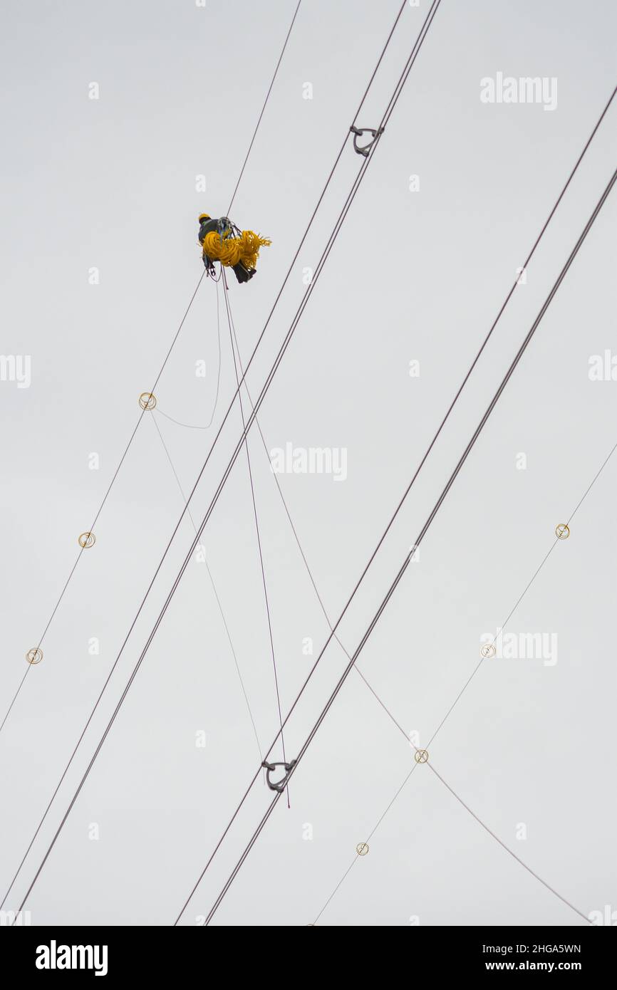 Installation and assembly of high-rise electrical towers Stock Photo ...