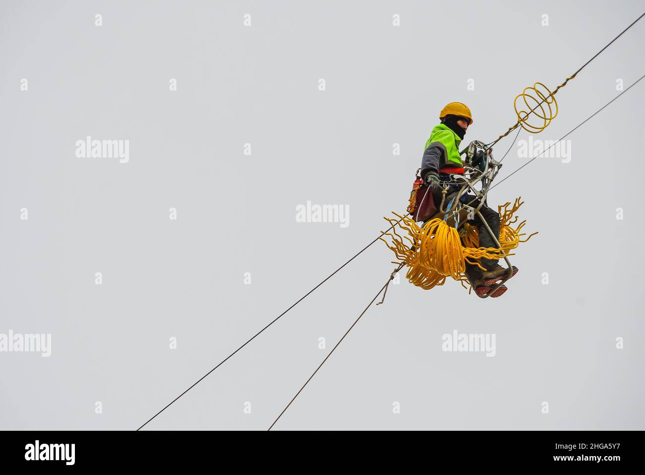 Installation and assembly of high-rise electrical towers Stock Photo ...