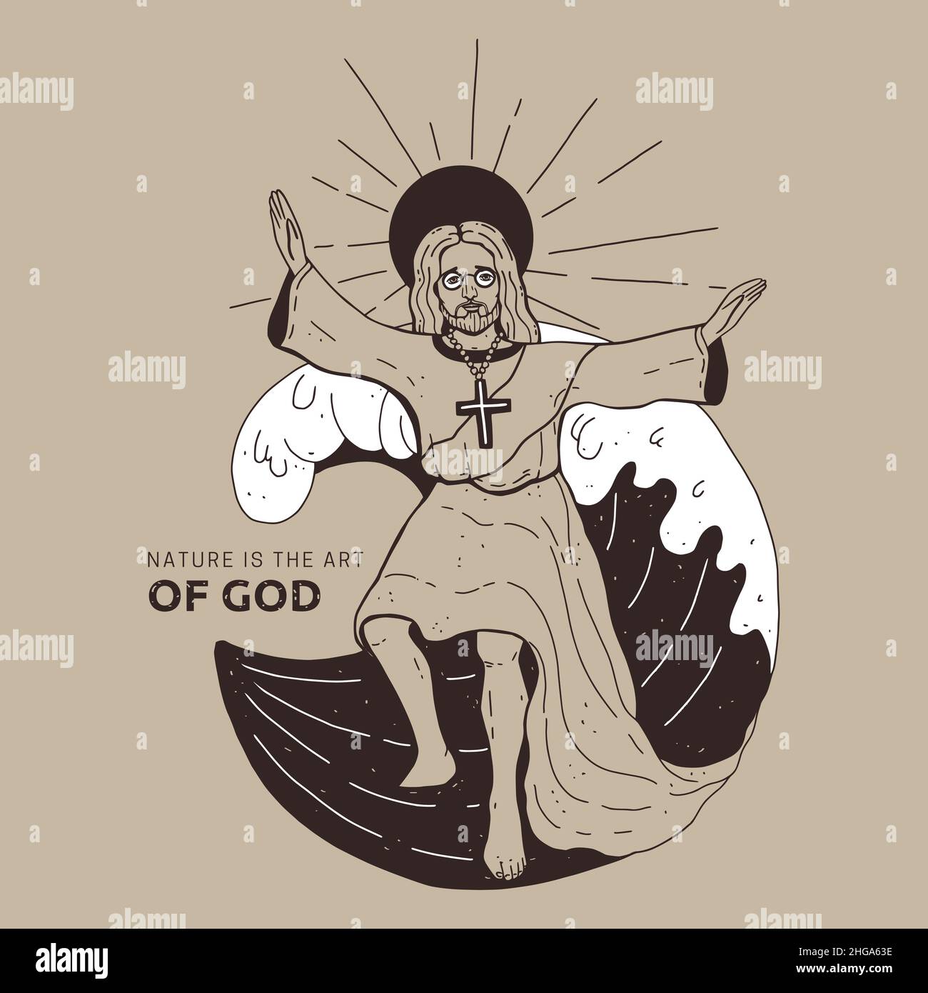 Jesus on the wave. Jesus Surfer Stock Vector Image & Art - Alamy