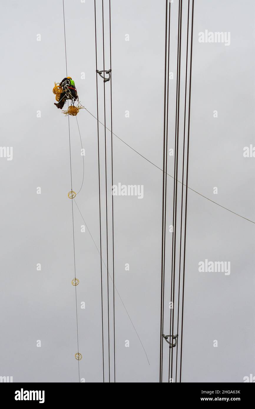 Installation and assembly of high-rise electrical towers Stock Photo ...