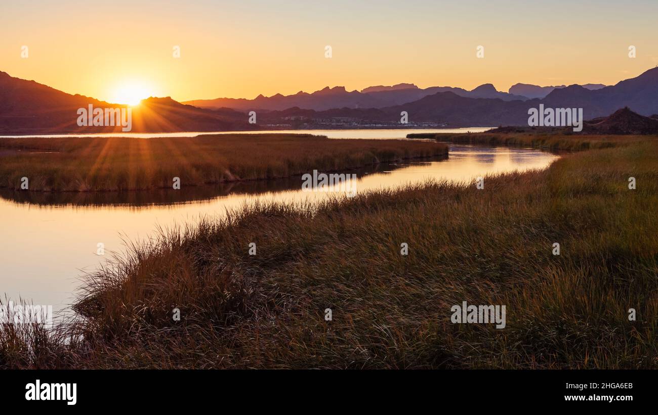Sunset Colored Bill Williams River and Colorado River at Parker Arizona ...
